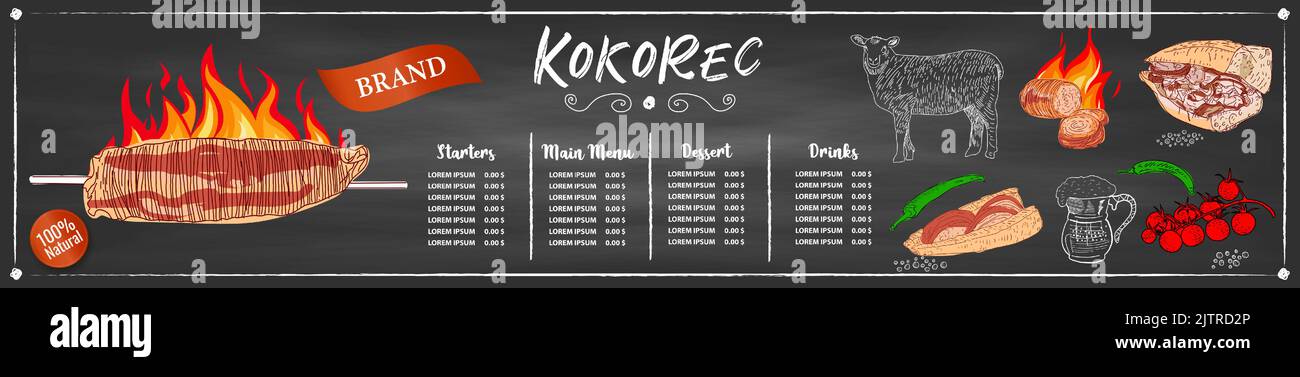 Kokorec hand drawn vector design. Fast food menu design elements ...