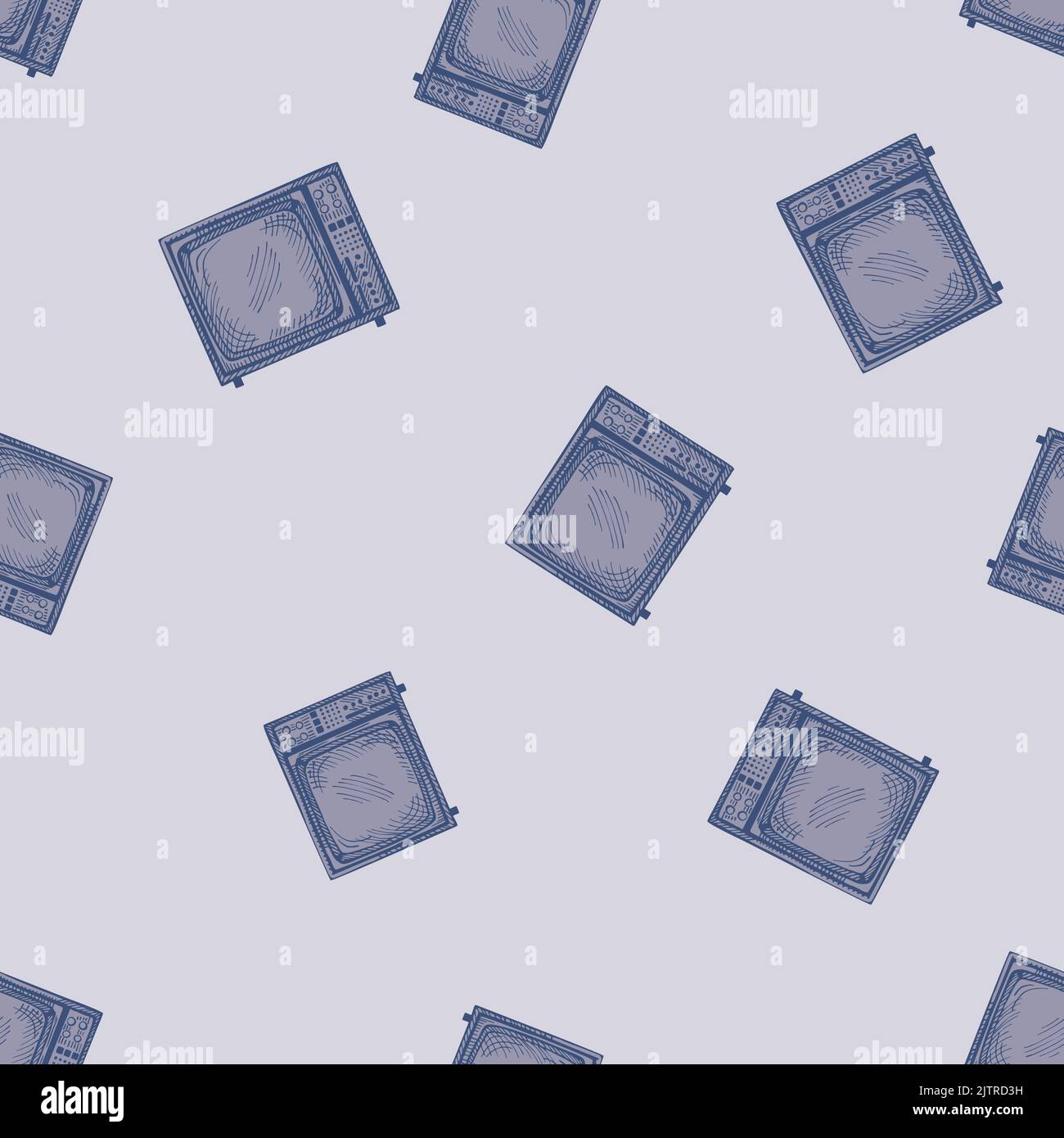 Retro TV engraved seamless pattern. Vintage television in hand drawn ...