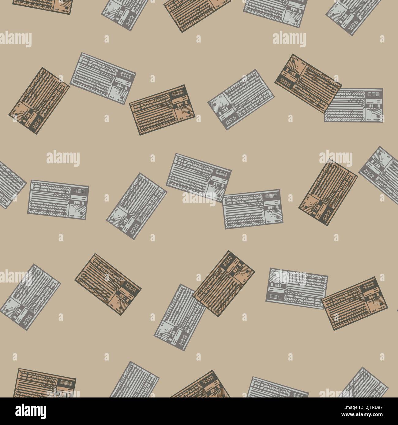 Retro radio engraved seamless pattern. Vintage media equipment in hand ...