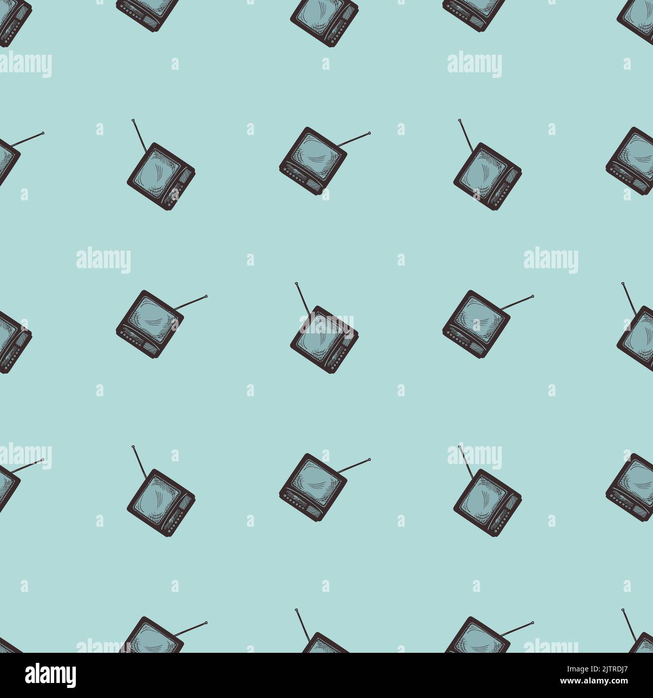 Retro TV with antenna engraved seamless pattern. Vintage television in ...