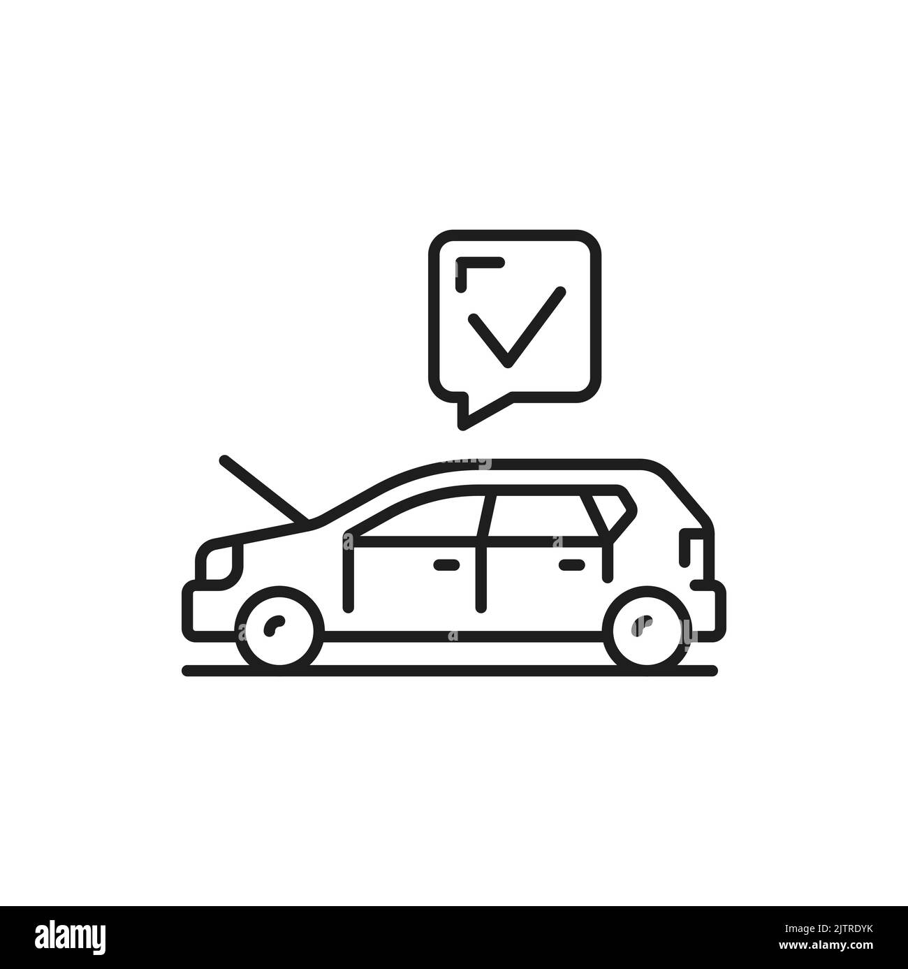 Car with check mark linear icon. Total automobile check isolated ...