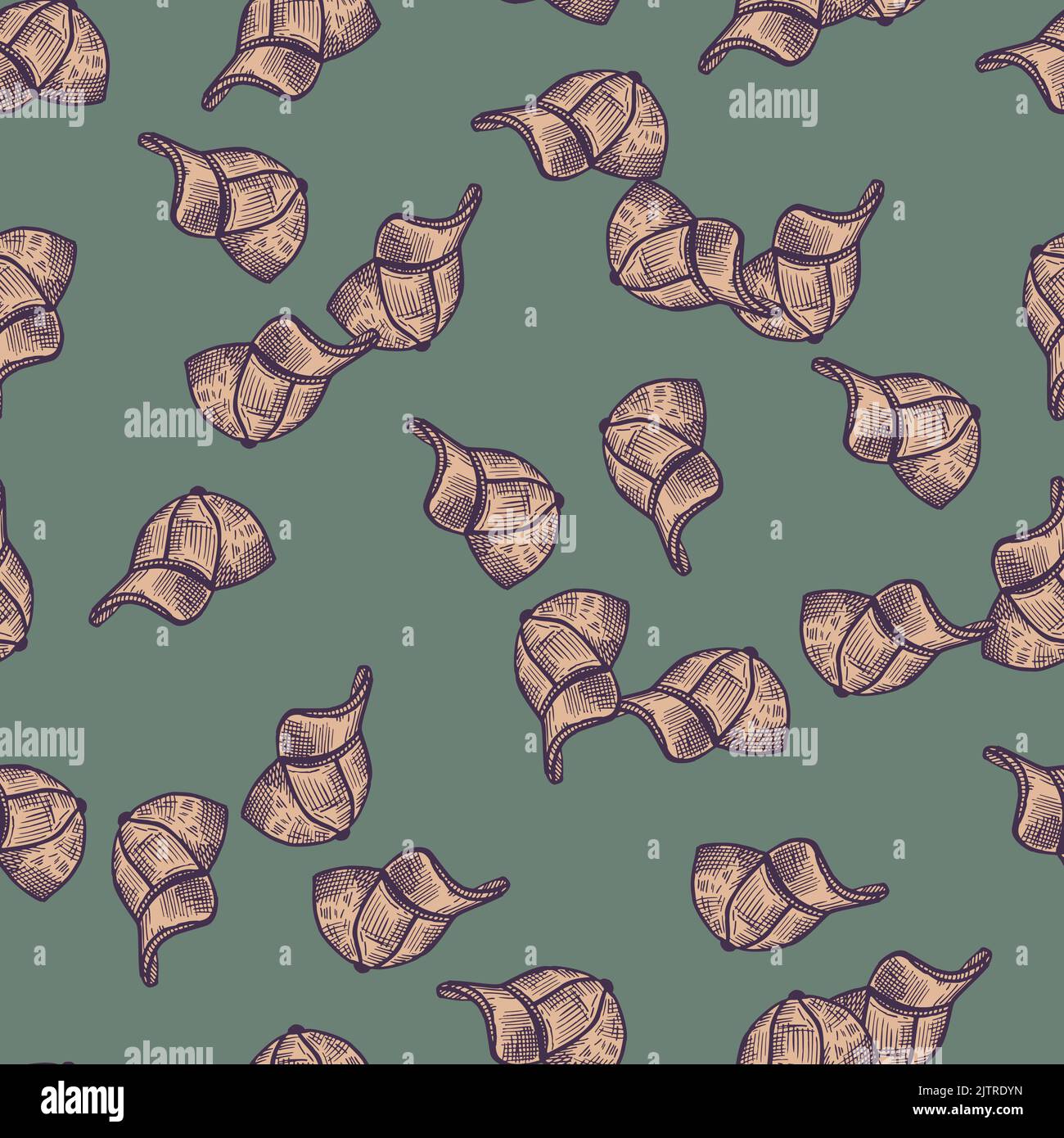 Baseball cap engraving seamless pattern. Casual modern headwear in hand ...