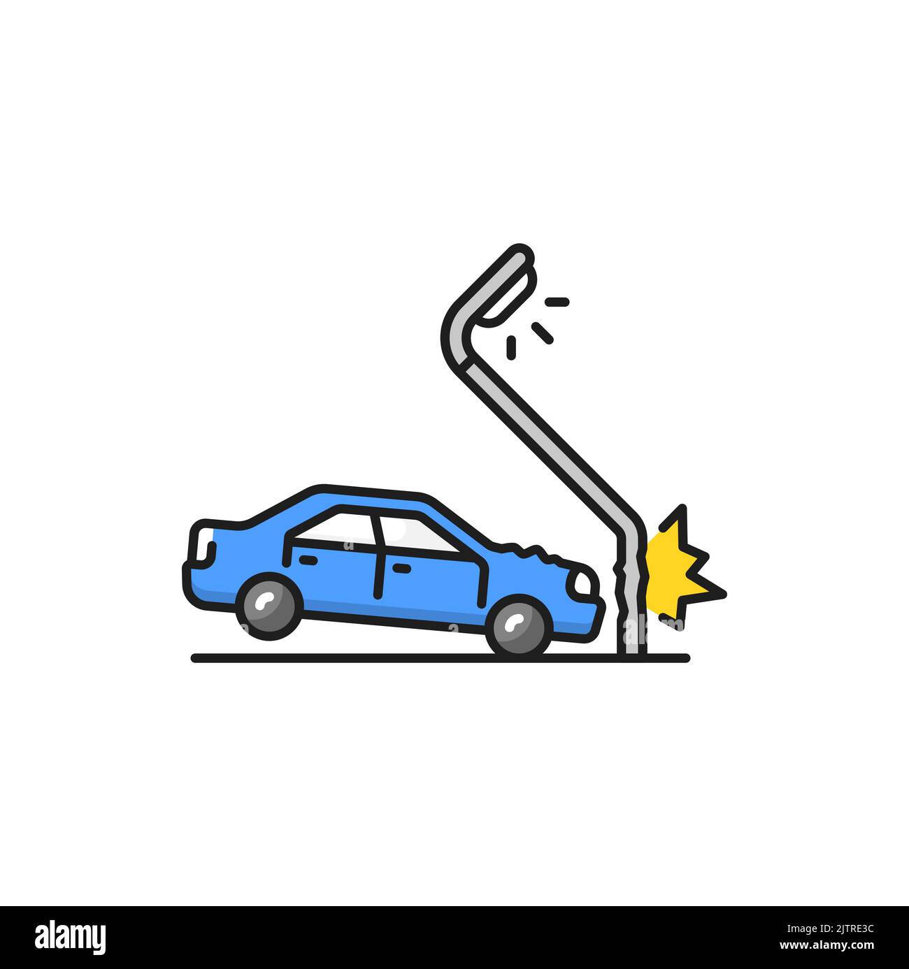 Car bump into pillar, broken automobile isolated car trash line icon ...