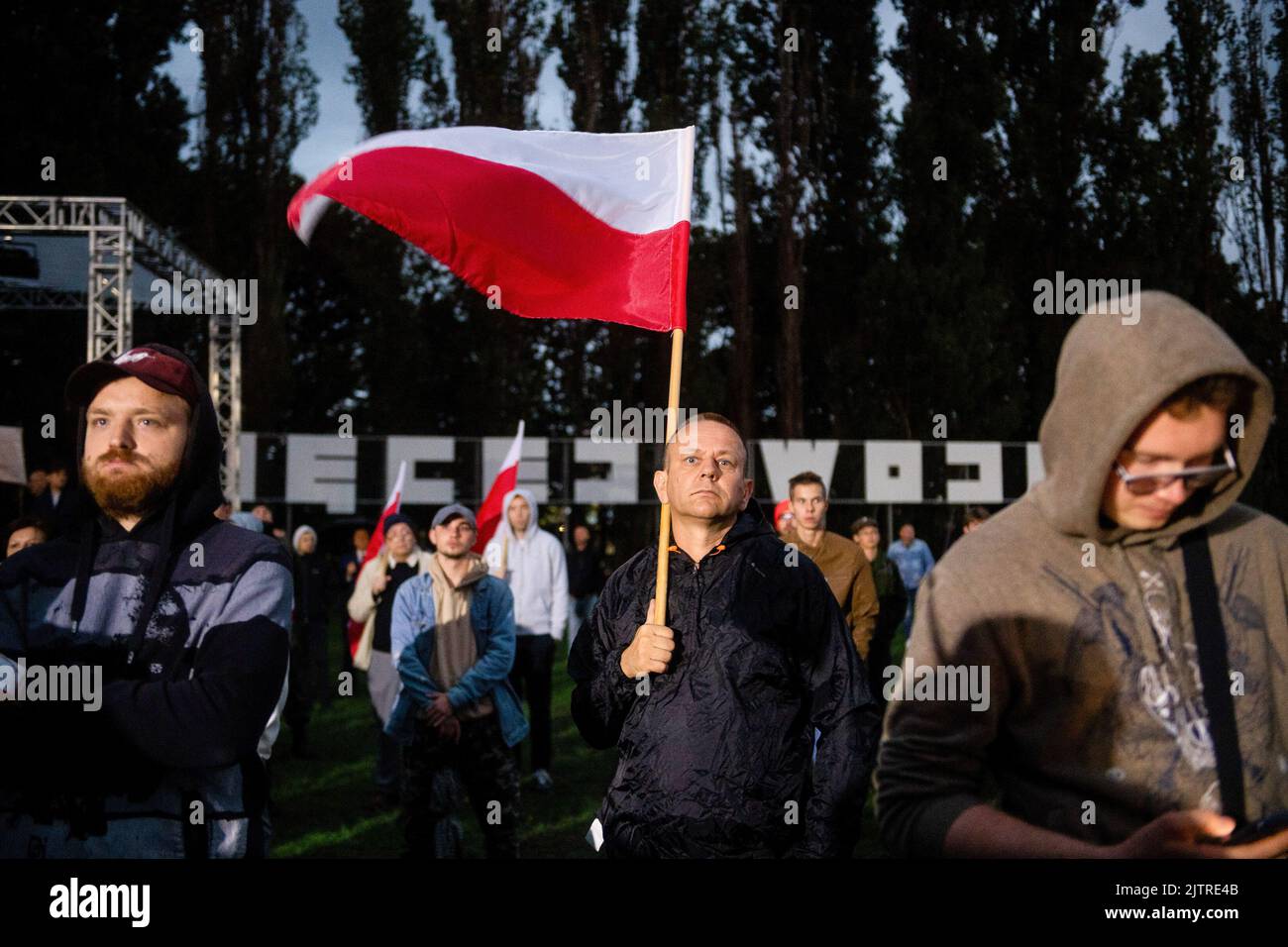 A man with Polish flag seen during the 83rd anniversary of the outbreak ...