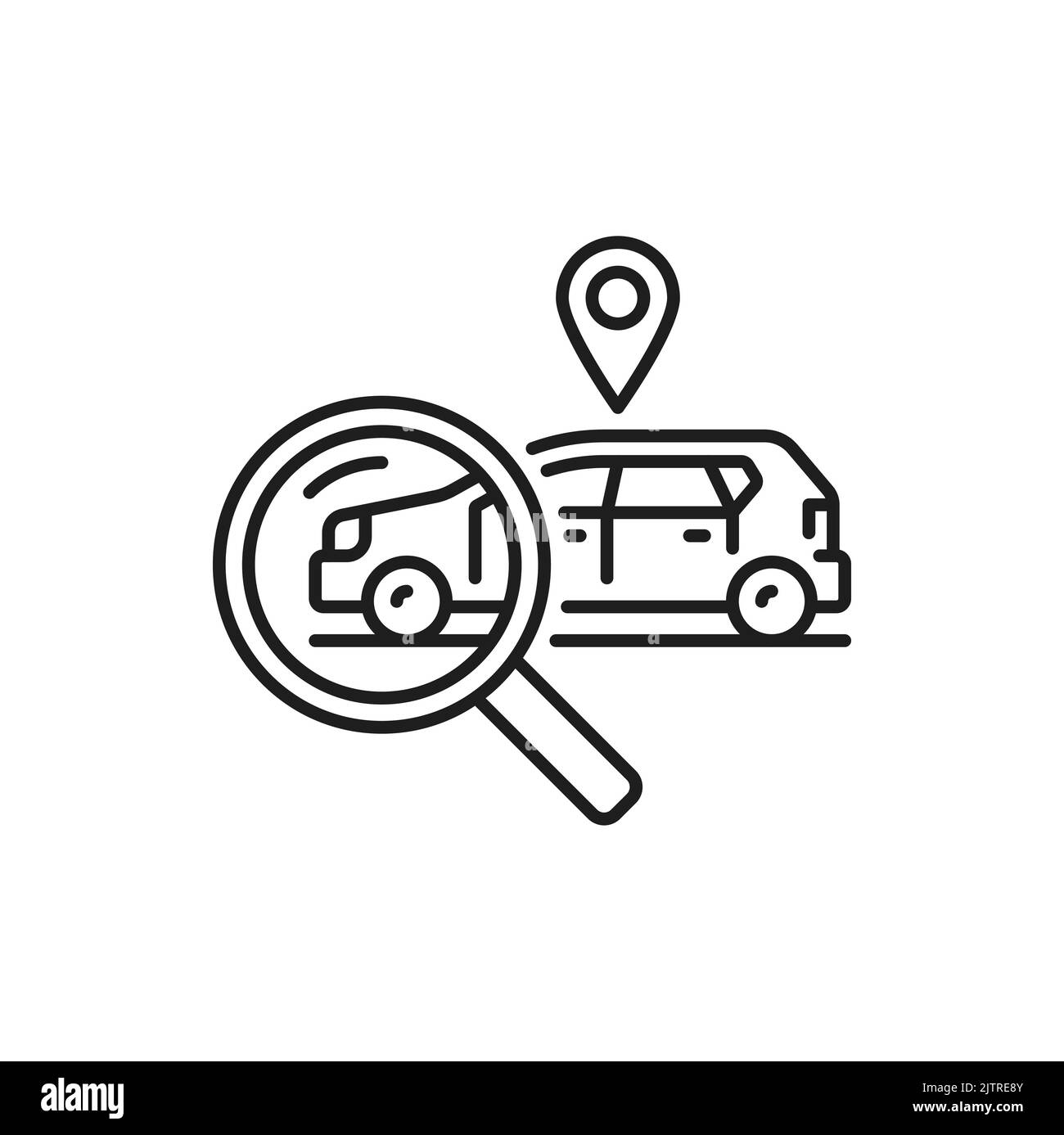 Automobile search linear car with magnifier and location point. Find ...