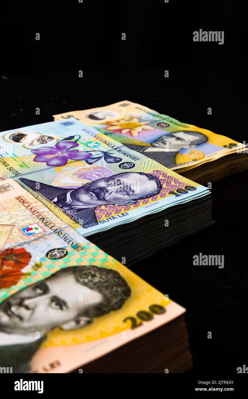 Stack of LEI Romanian money. RON Leu Money European Currency Stock ...