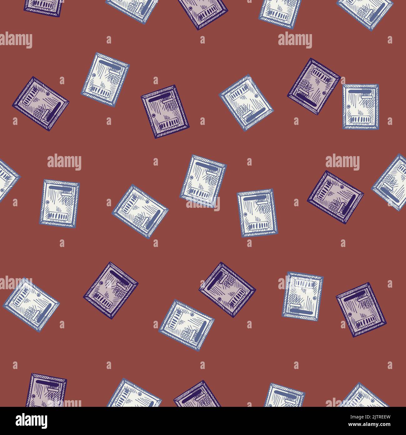 Mailbox engraved seamless pattern. Vintage letterbox in hand drawn ...