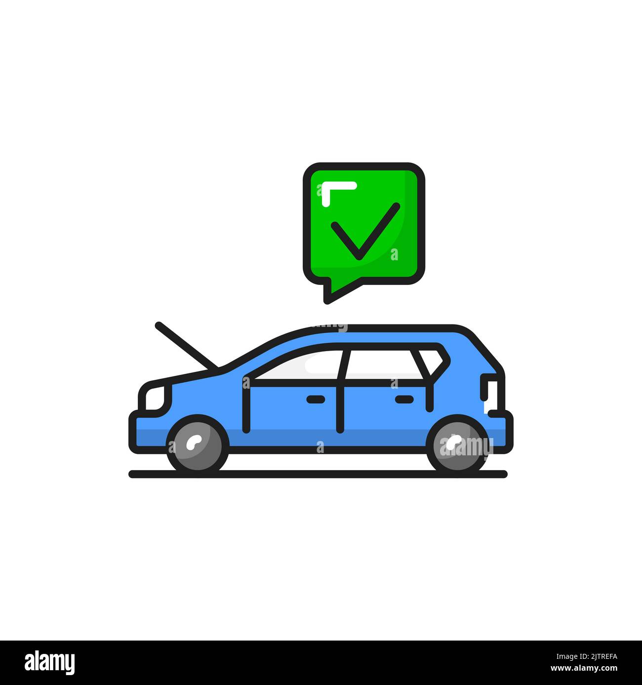 Car with check mark isolated color linear icon. Vector total automobile ...
