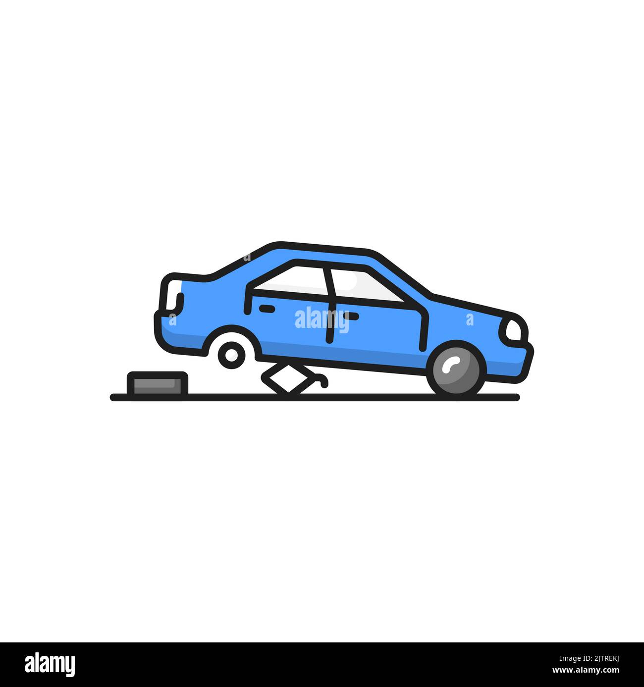 Tire replacement isolated punctured wheel on car color line icon ...