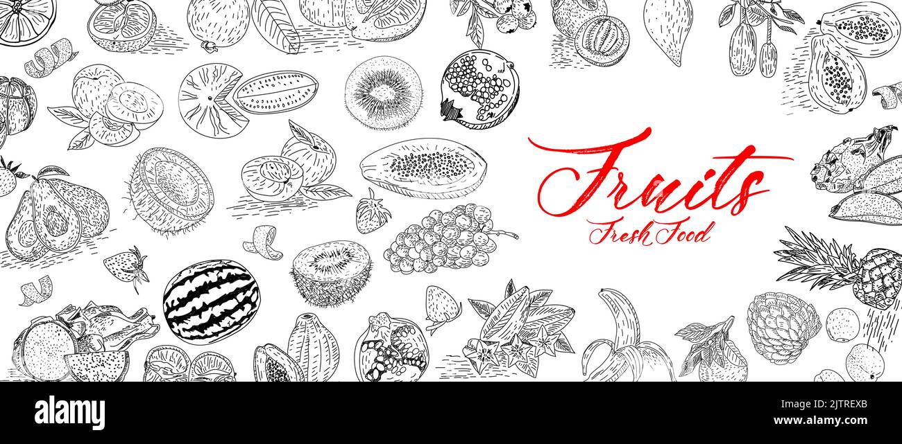 Fruit collection in flat hand drawn style, illustrations set. Design ...