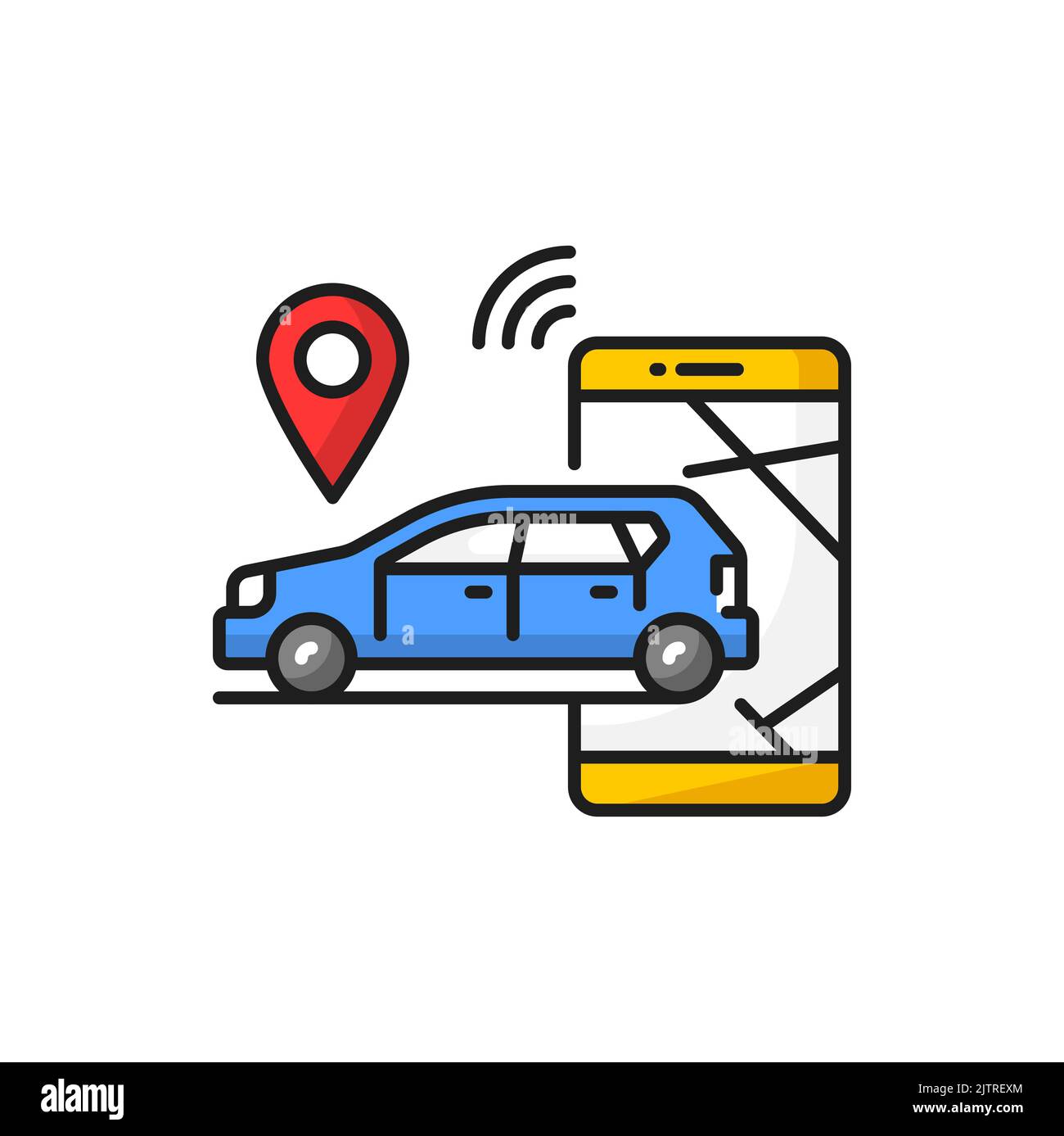 Car with location mark, search by smartphone icon, search of car in ...
