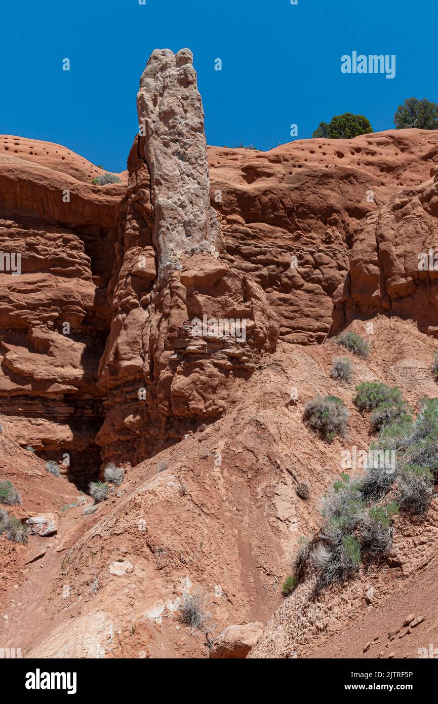 A spire stands out against a clear blue sky, Kodachrome Basin State ...