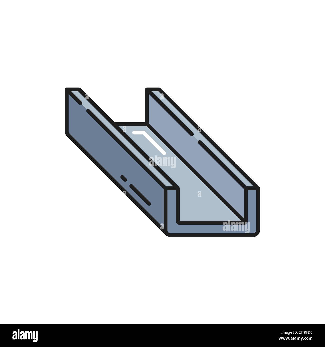 Stainless steel or aluminium rail rolled metal product isolated outline ...