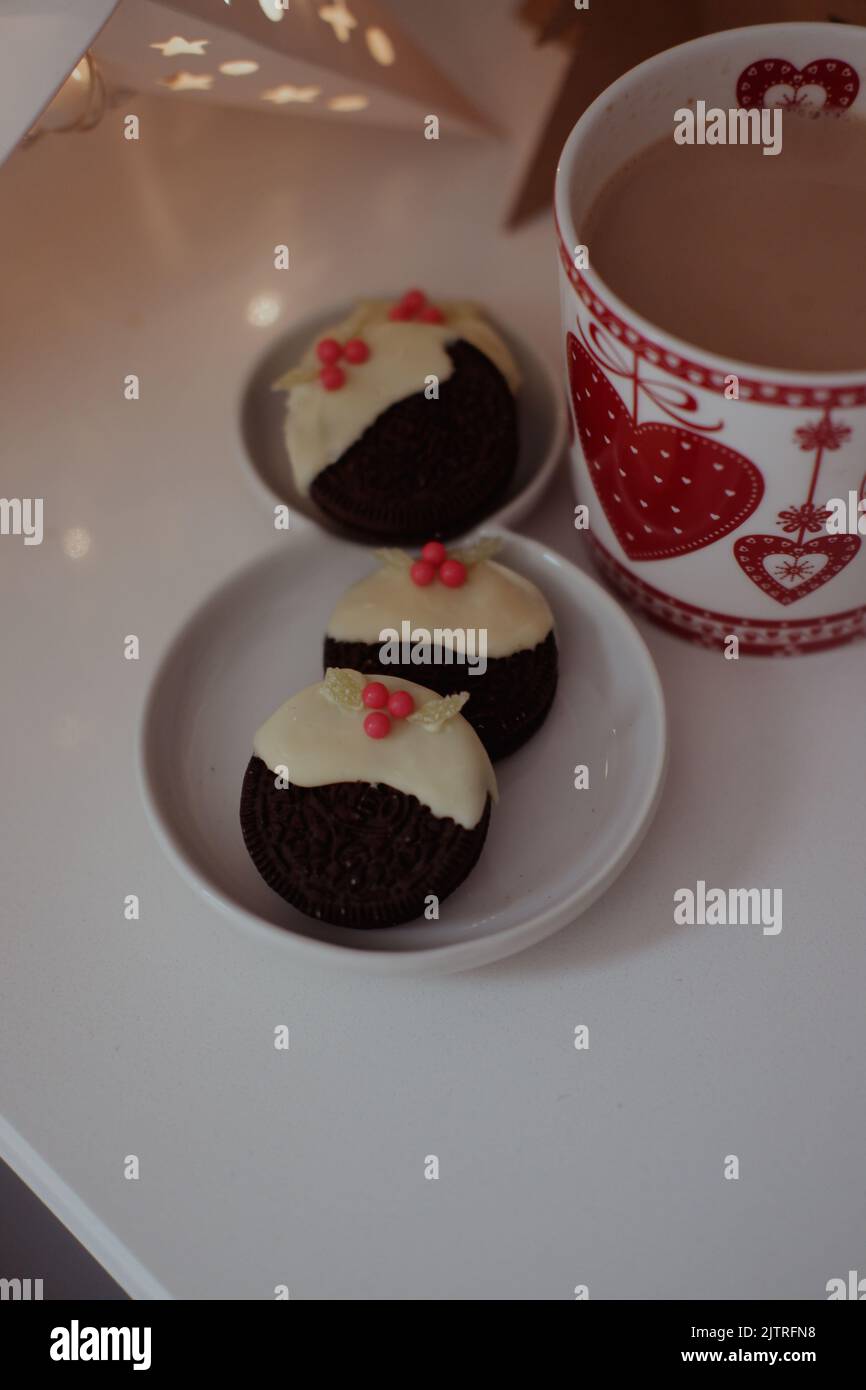 Chcocolate biscuits dipped in white chocolate and topped with candy ...