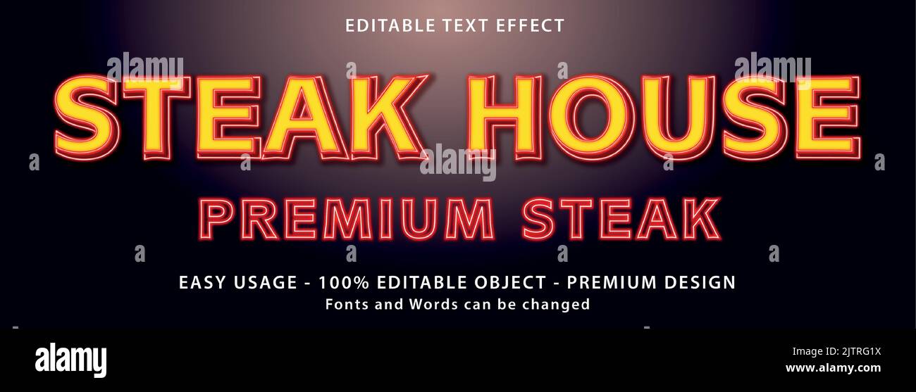 Vector Neon Sign poster Steak House. Abstract Bright Font. Meat and ...