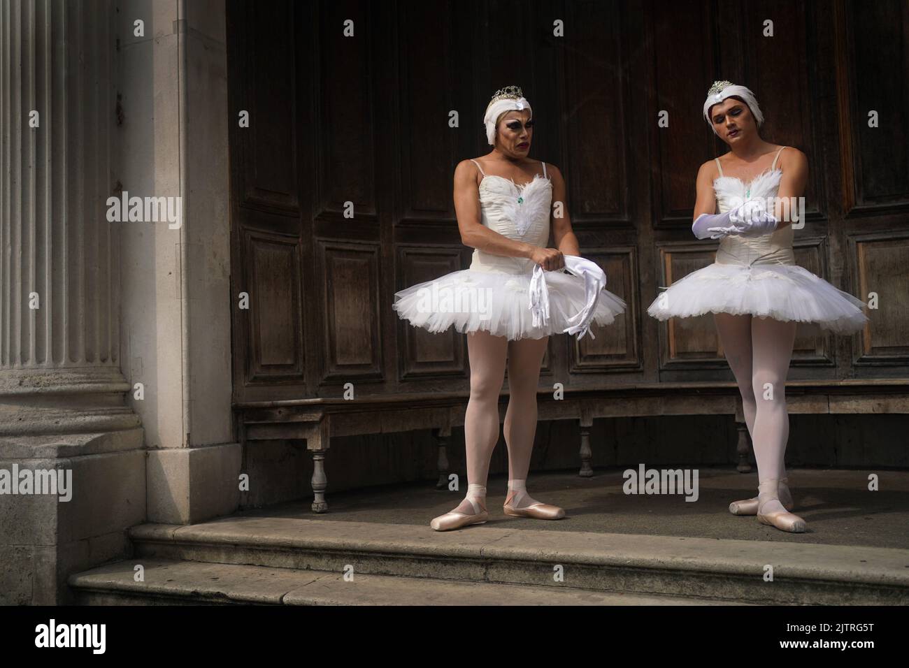 Dancers Robert Carter and Ugo Cirri from comedy drag ballet company Les ...