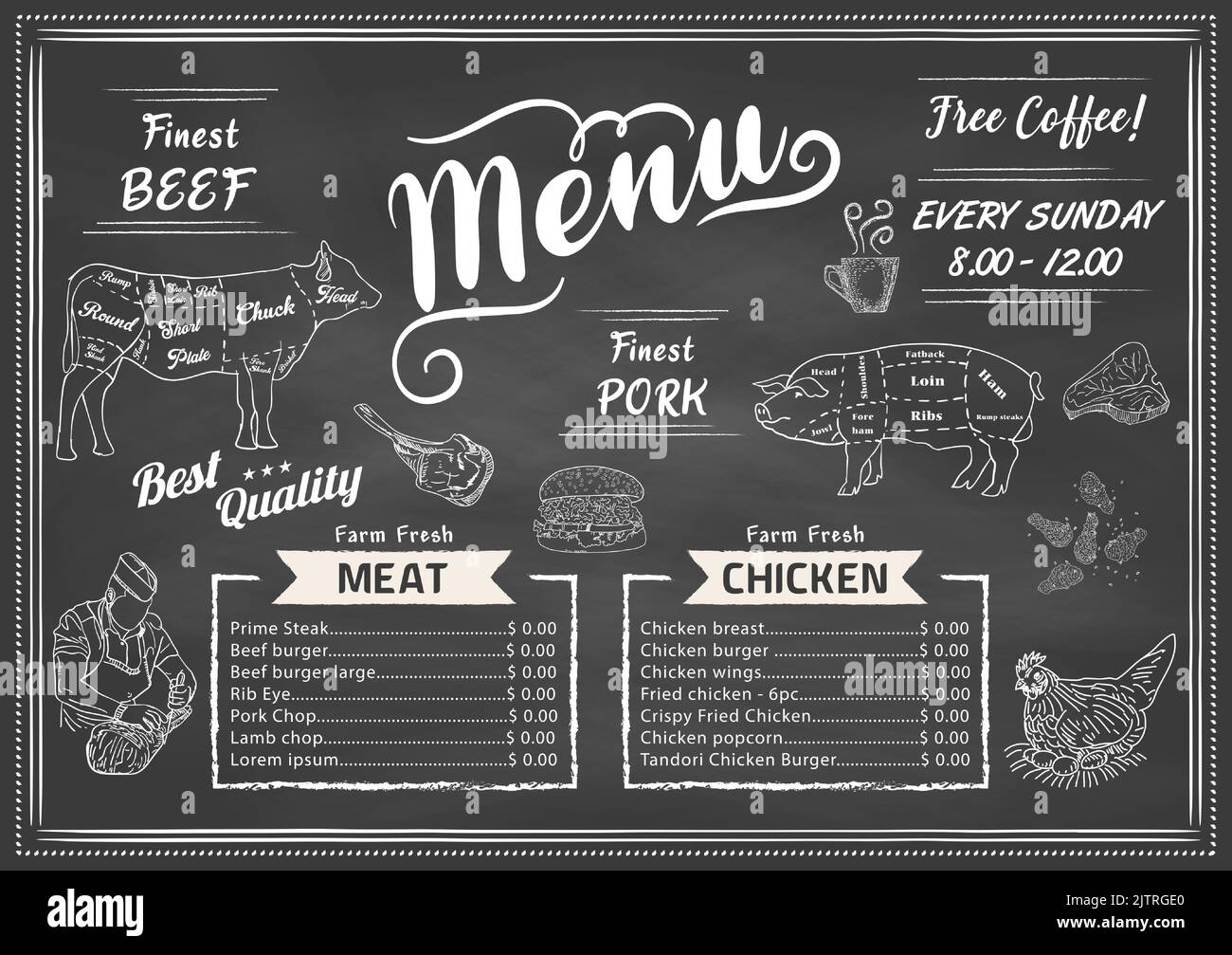 Restaurant Food Menu Design with Chalkboard Background. Vector Stock ...