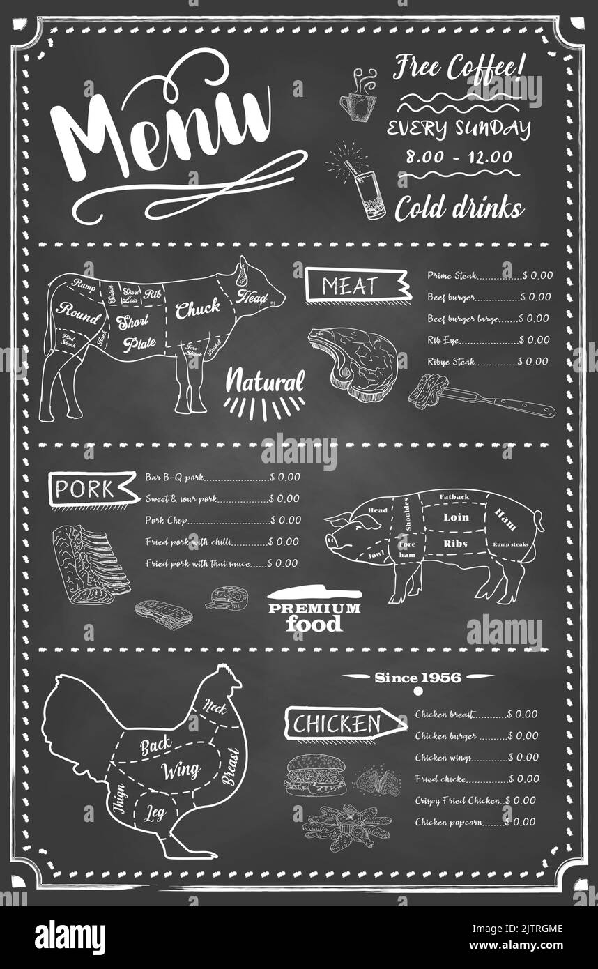 Restaurant Food Menu Design with Chalkboard Background. Vector Stock ...