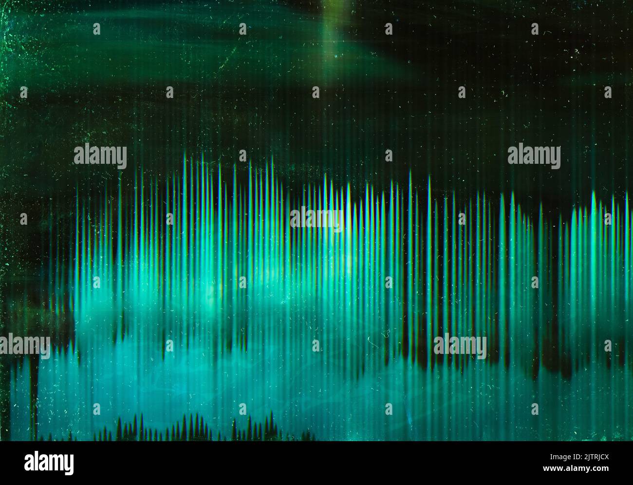 Green distressed filmstrip. Dust pattern. Lens flare glow on dark background Stock Photo - Alamy