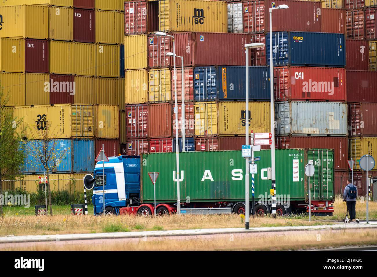 Europoort port, Waalhaven area, large container stack, warehouse, at ...