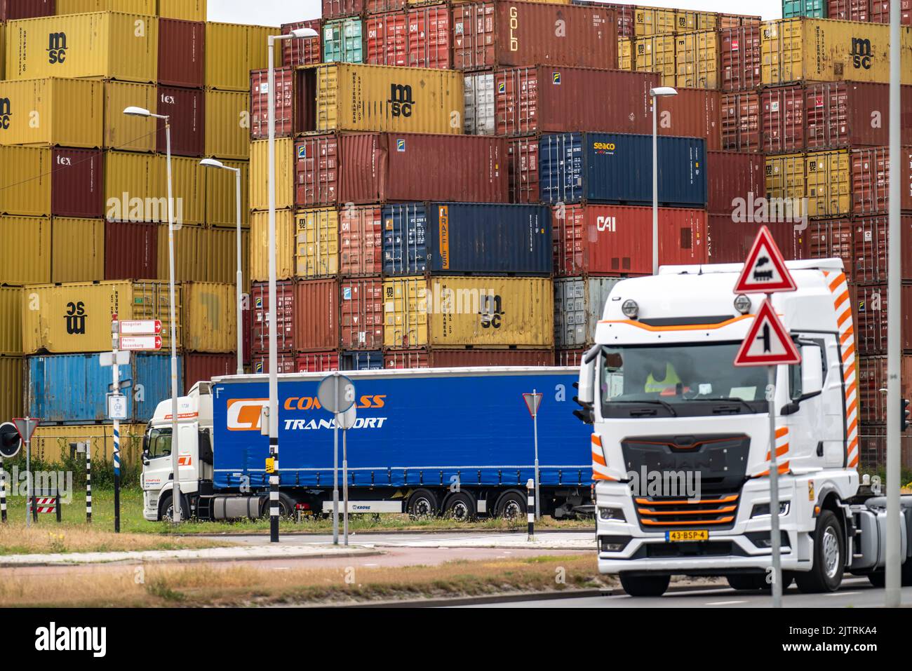 Europoort port, Waalhaven area, large container stack, warehouse, at ...