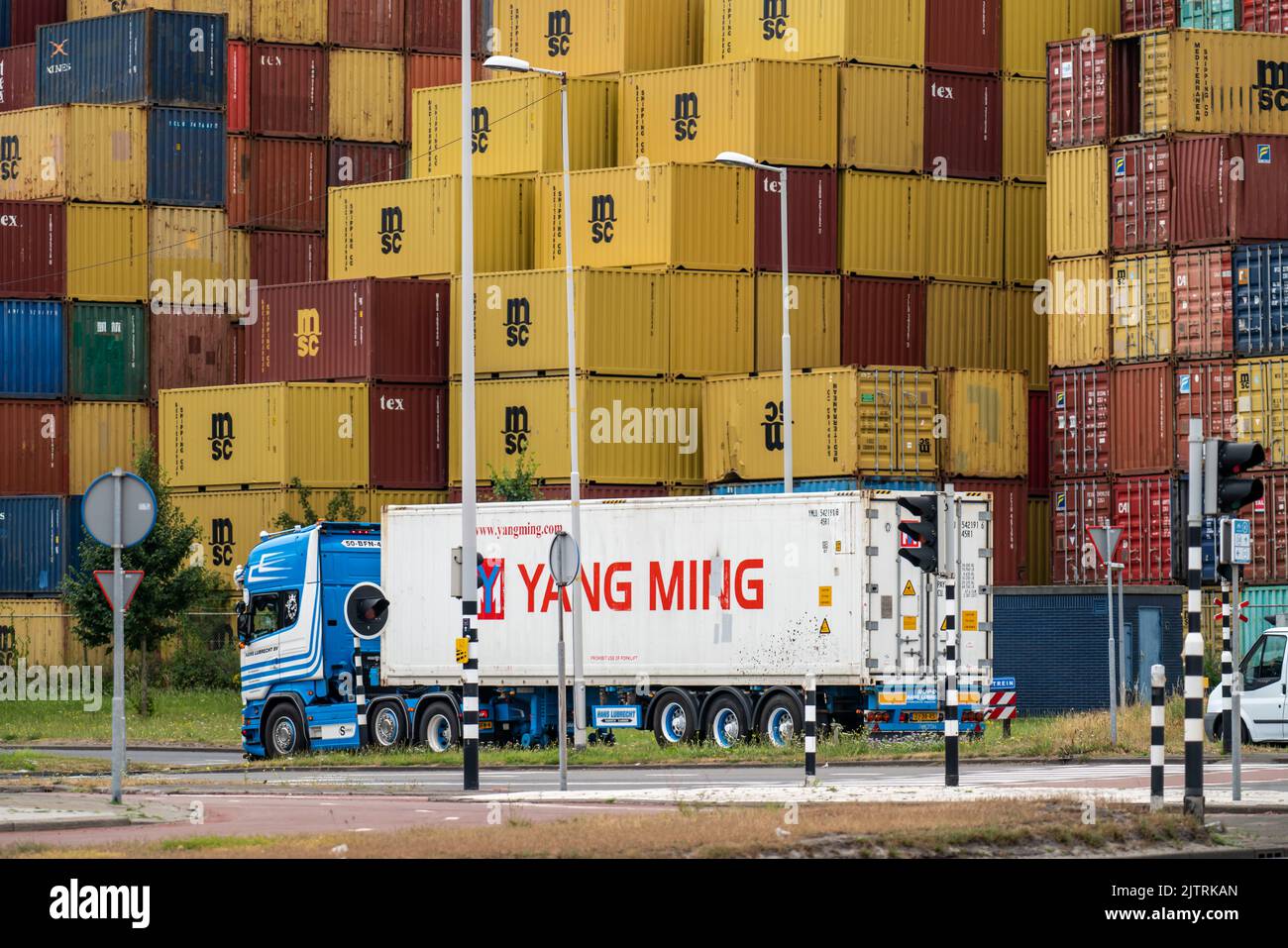 Europoort port, Waalhaven area, large container stack, warehouse, at RST Container Terminal ...
