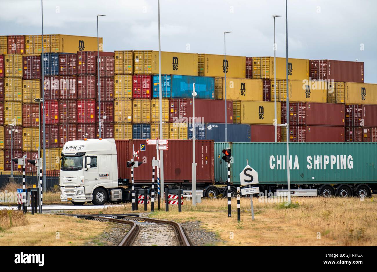 Europoort port, Waalhaven area, large container stack, warehouse, at ...