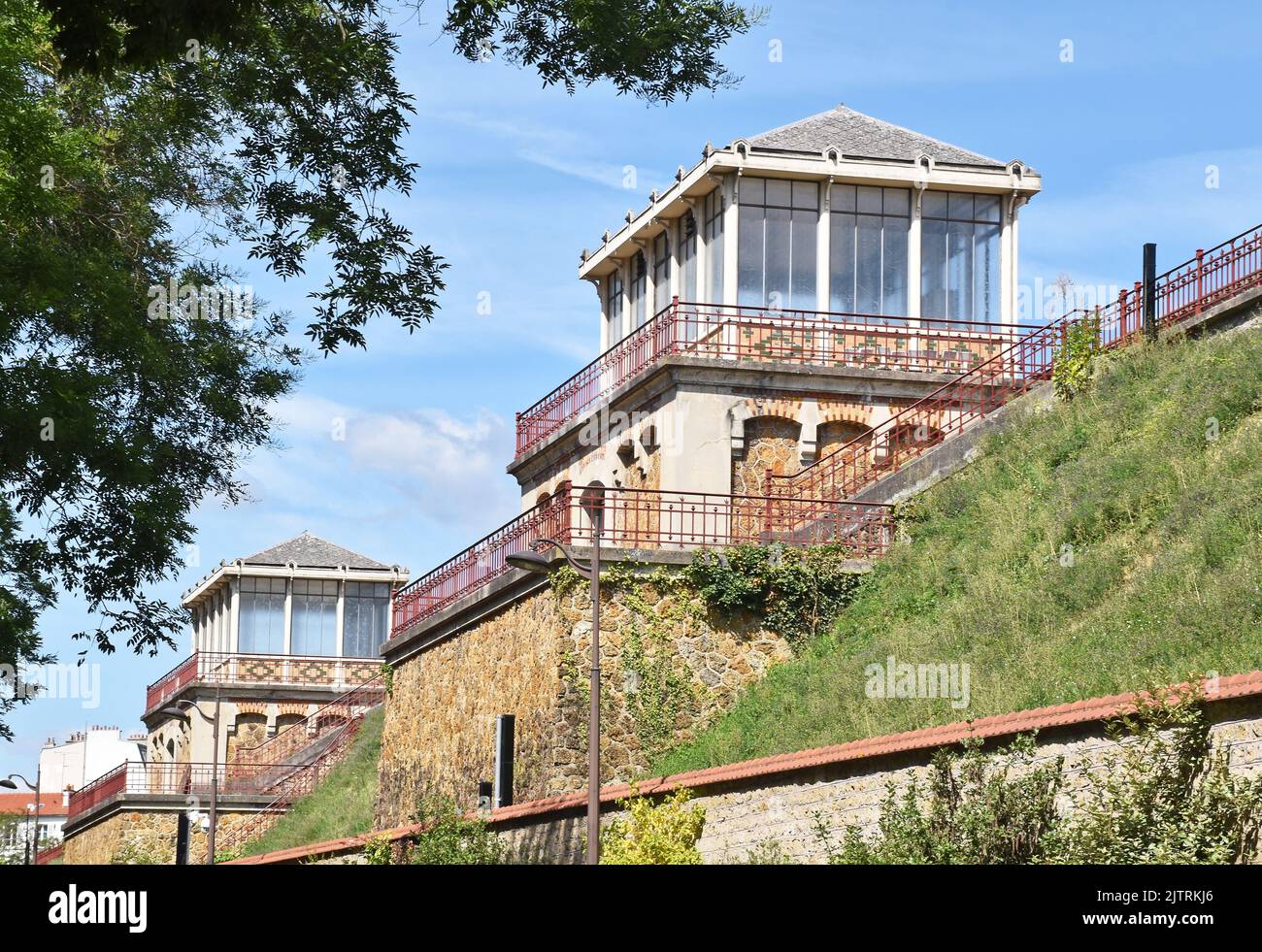 The Reservoir Montsouris, Paris. The two elegant Art Nouveau pavilions ...