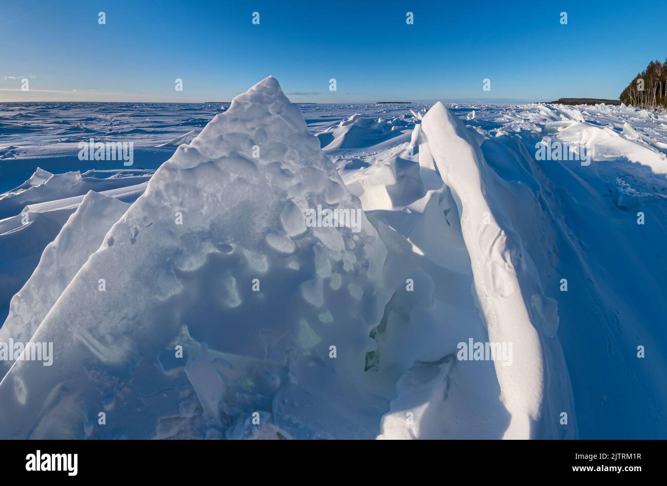 Ice and ice plates pushed up as "Ice Shoves" on the surface ice of ...