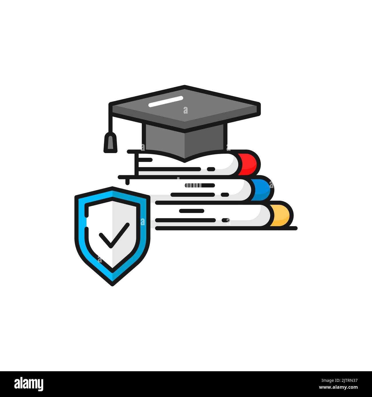 Education insurance color outline icon, isolated mortar cap on pile of ... Education insurance color outline icon, isolated mortar cap on pile of ...