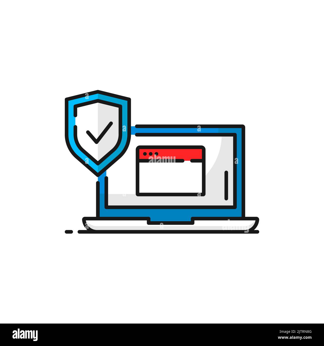 Computer Security Protect Shield Isolated Color Outline Icon Vector Internet And Data