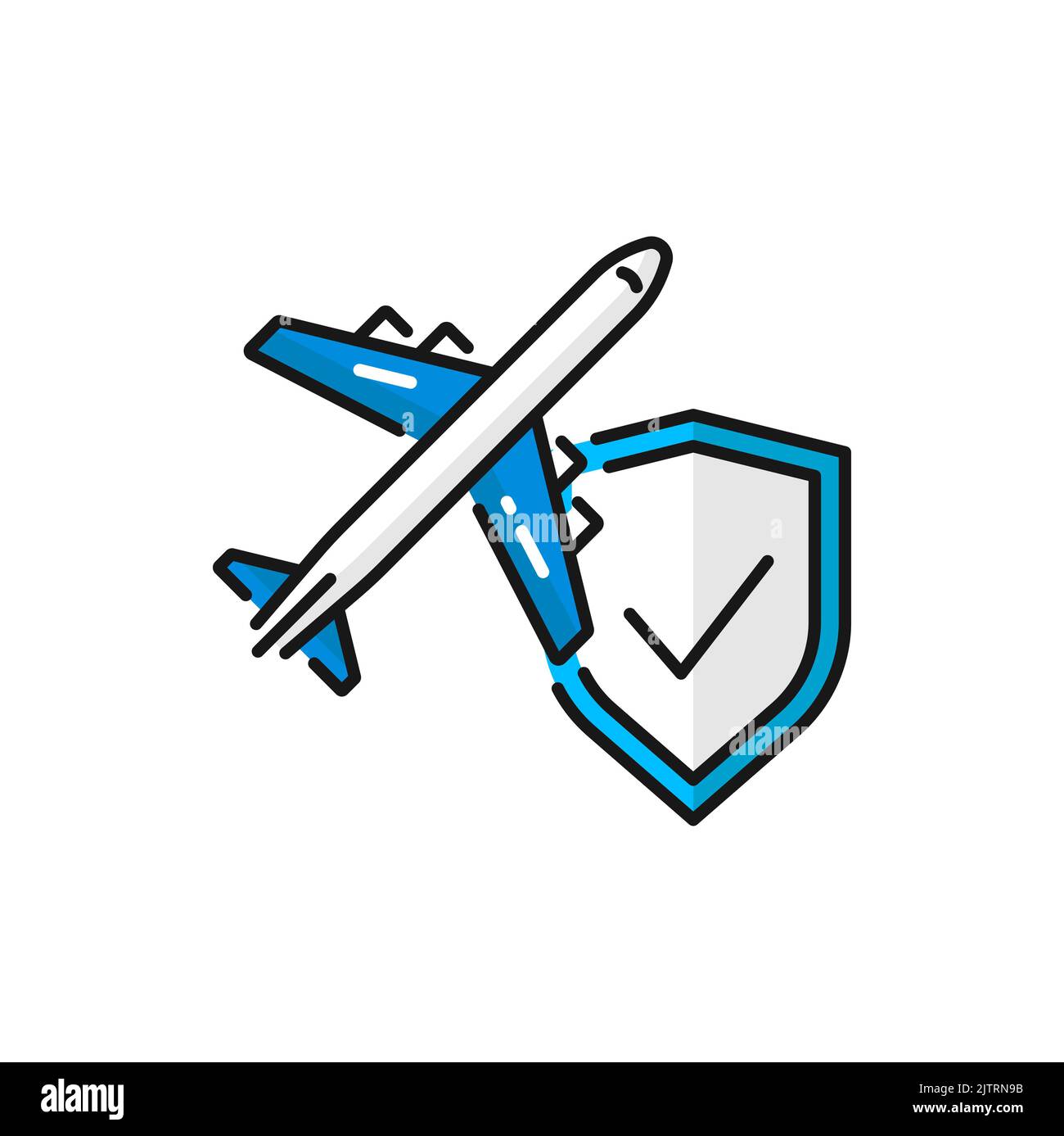 Flight insurance isolated color outline icon. Vector travel security ...