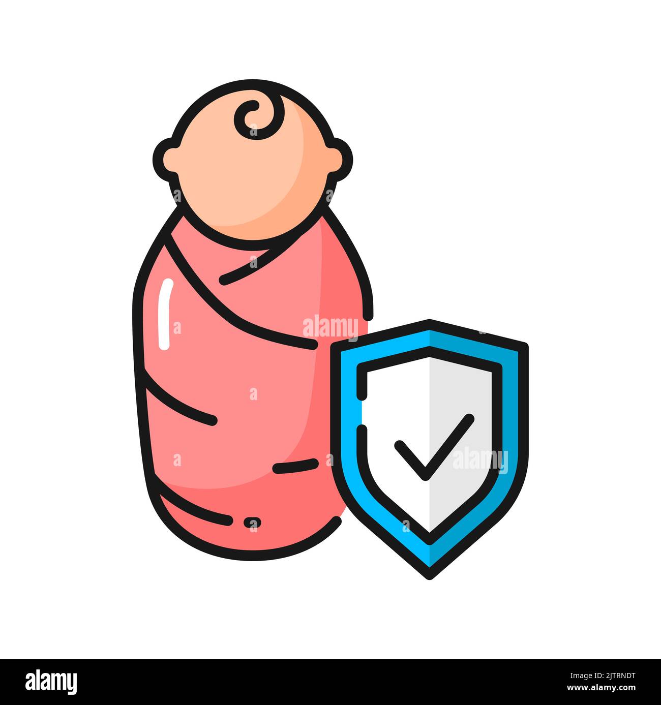 Newborn baby insurance isolated color outline icon. Security and ...
