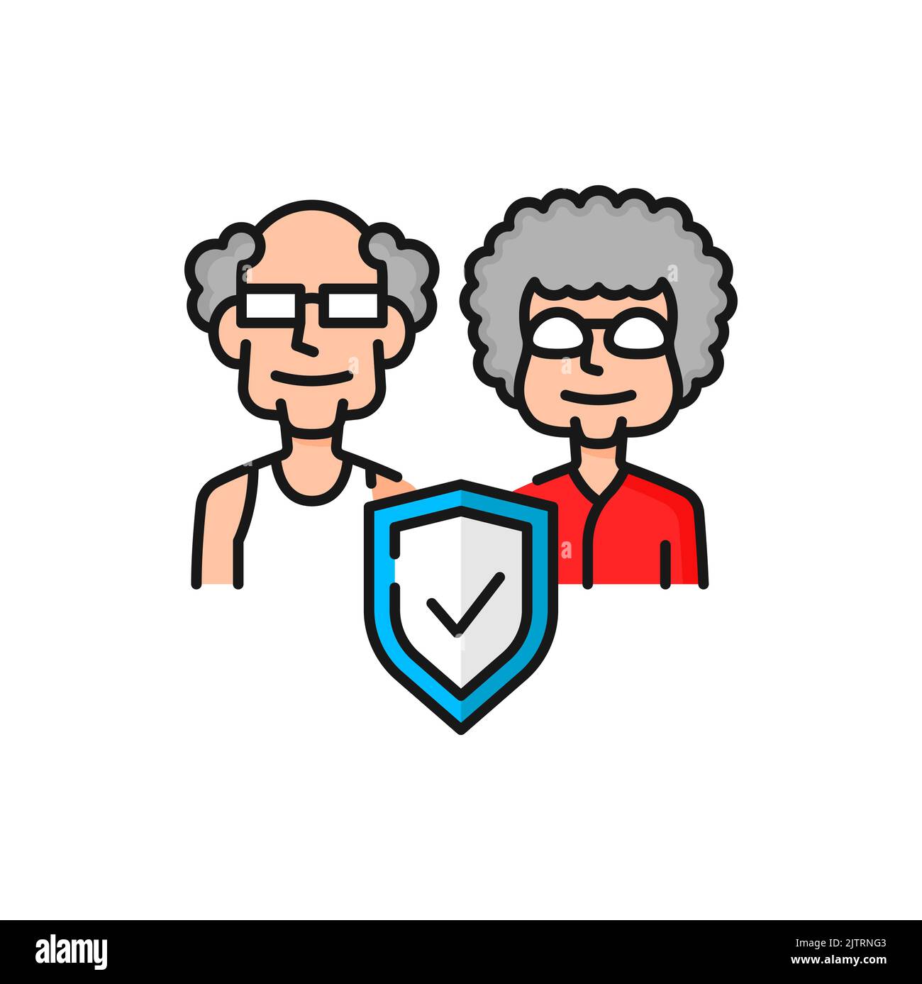 Senior health insurance line icon, vector isolated elderly people and ...