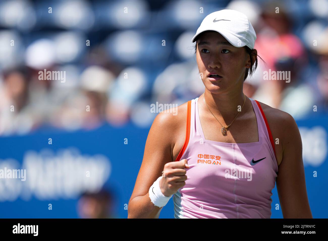New York, USA. 31st Aug, 2022. Wang Xiyu of China celebrates scoring ...