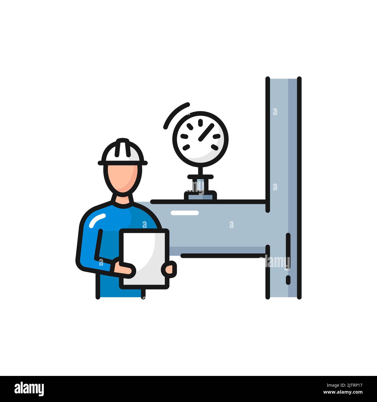 Manometer and oil production control operator, color outline icon ...