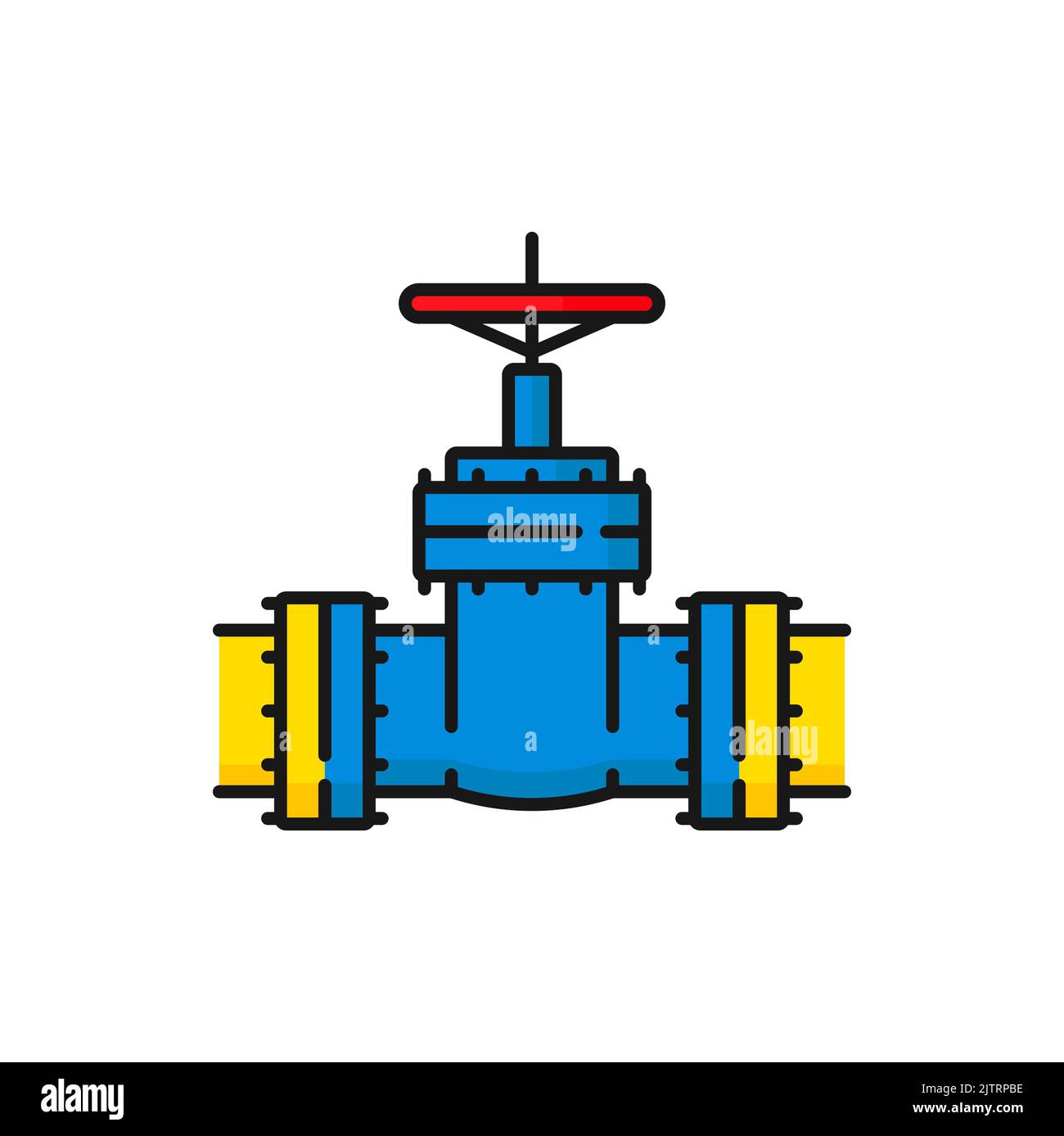 Industrial pipe valve with rotating handwheel isolated color outline ...
