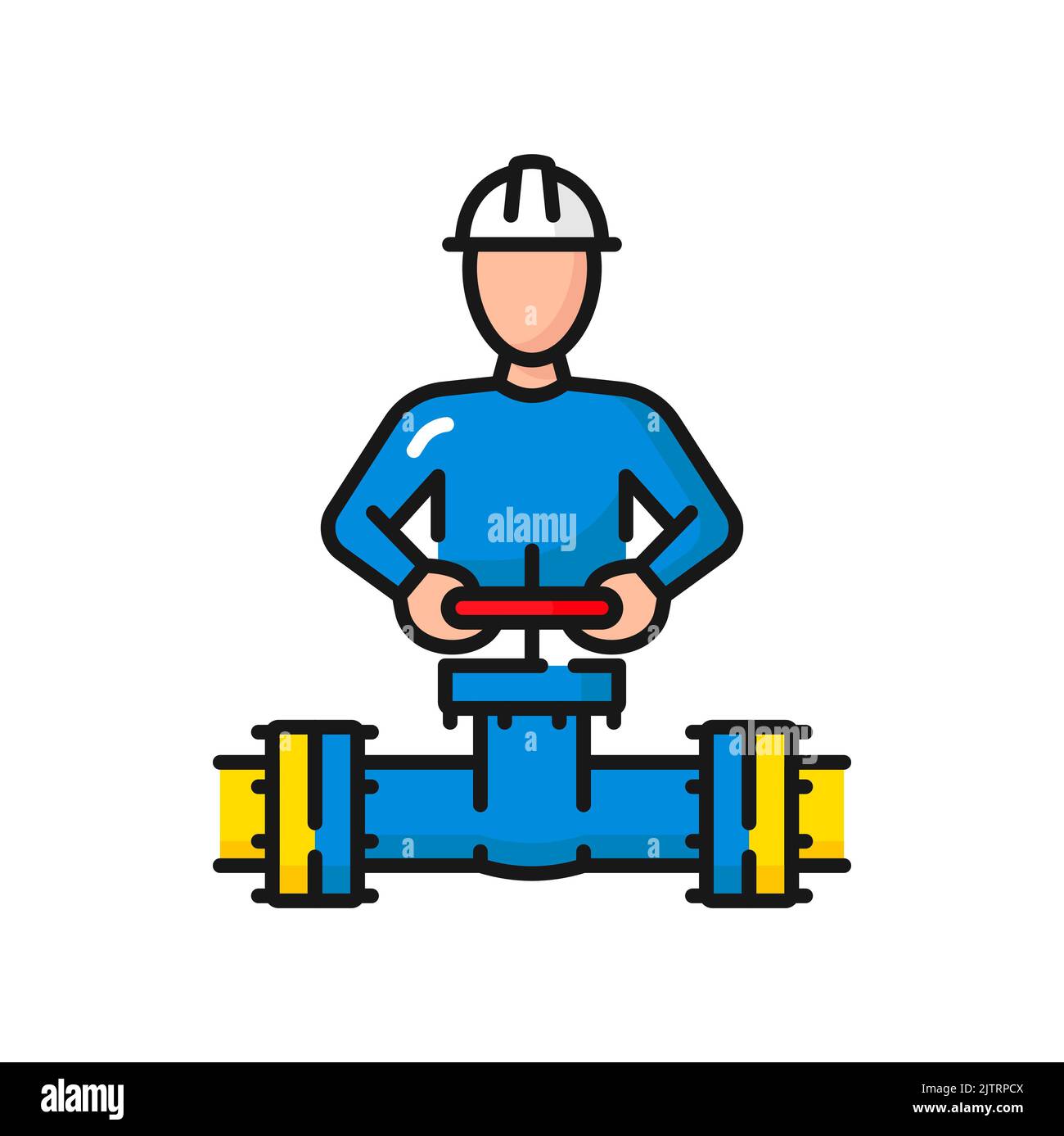 Pipeline and plumber engineer fixing gauge valve isolated color outline ...