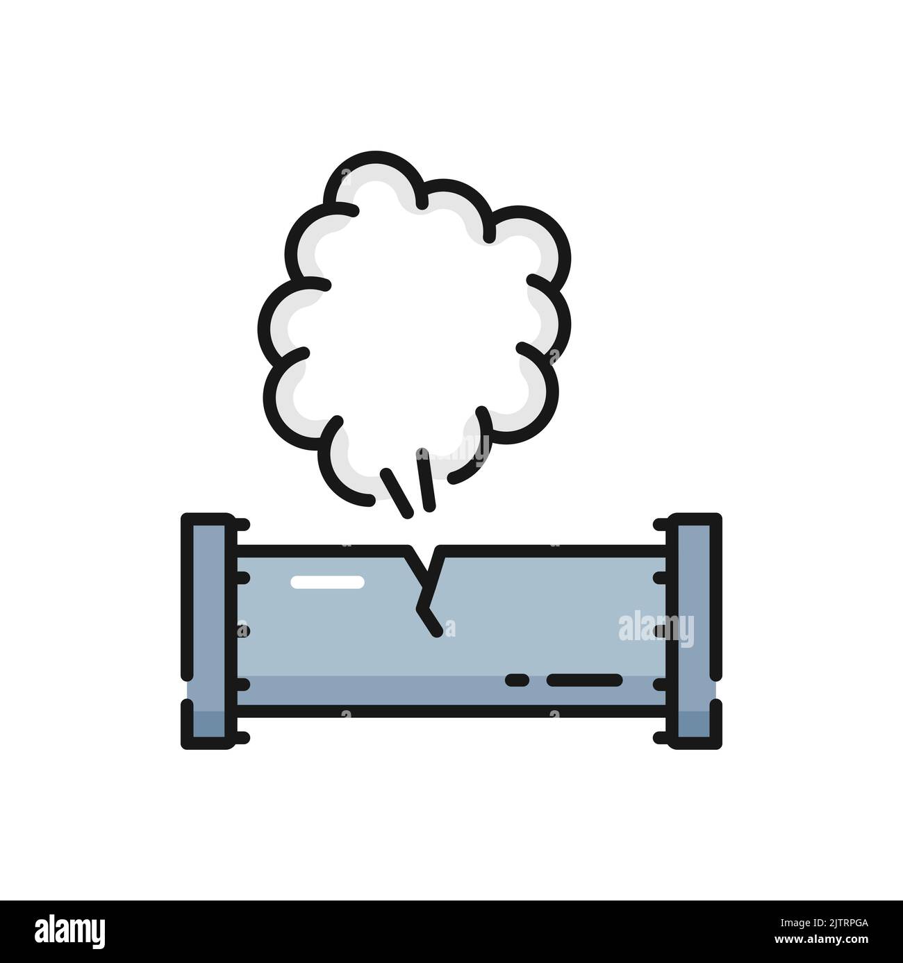 Gas leak in pipeline isolated color outline icon. Vector pressure and ...