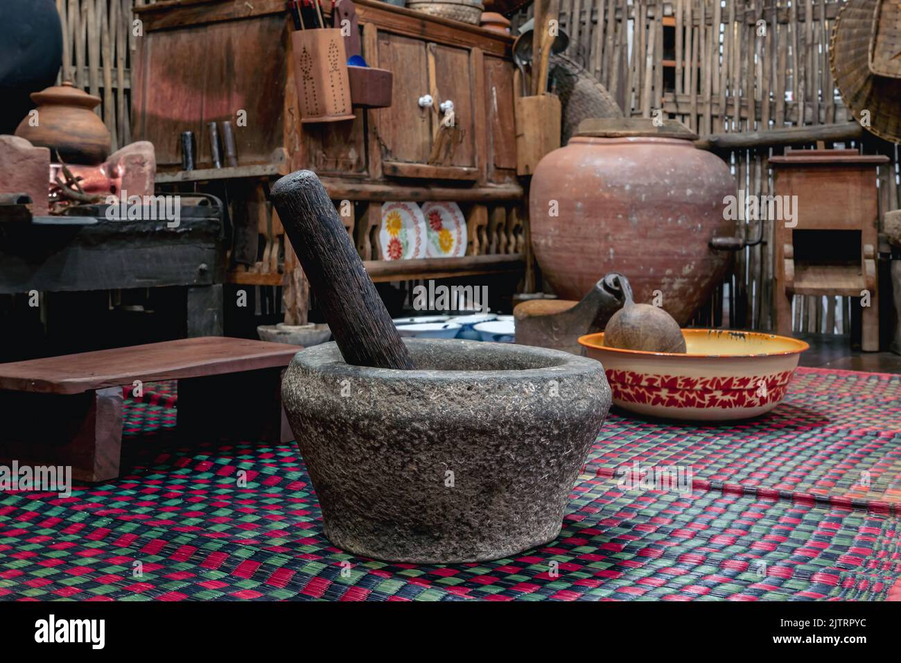 Variety and types of utensils for simple cooking of Asian families in ...