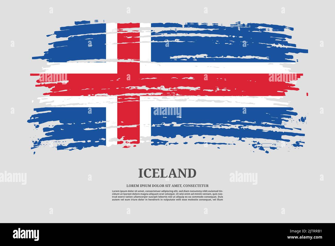 Iceland flag with brush stroke effect and information text poster ...