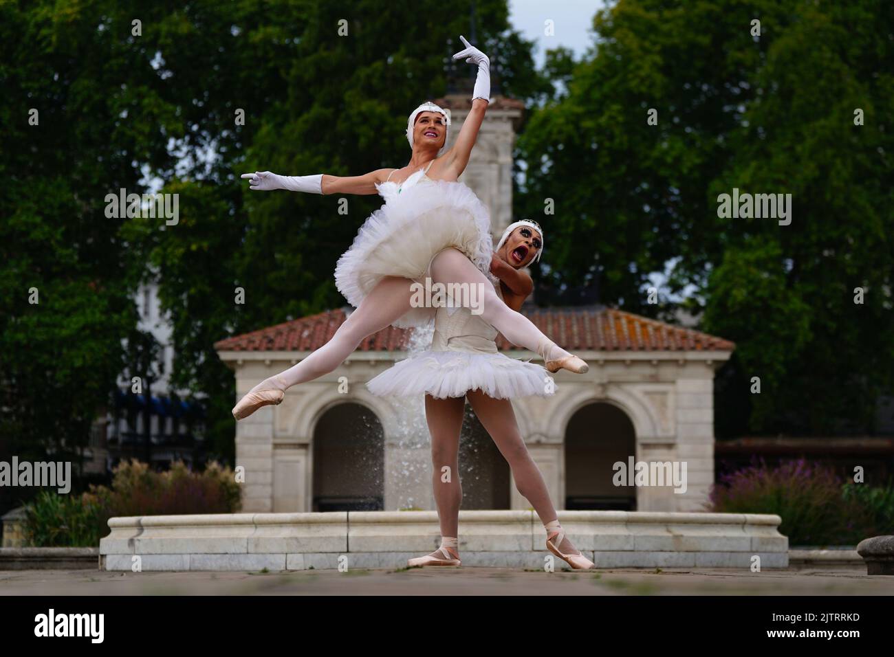Dancers Robert Carter and Ugo Cirri from comedy drag ballet company Les ...