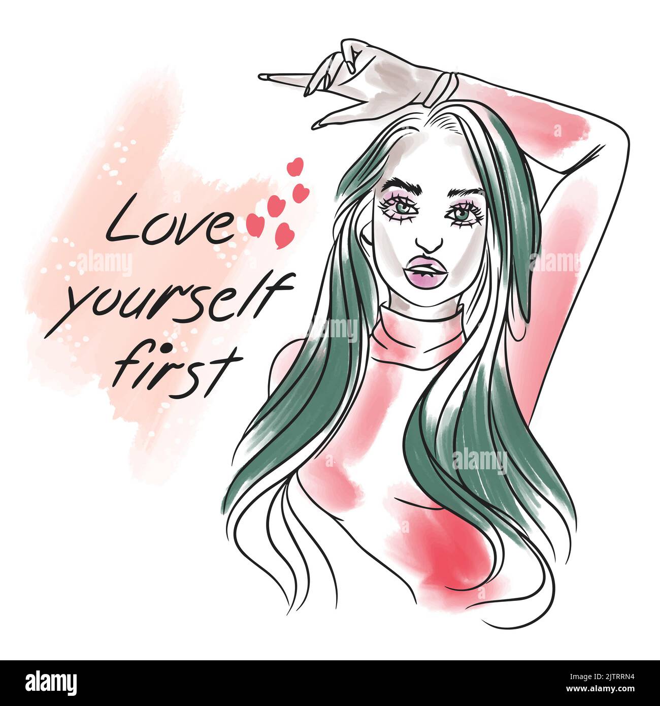 Love yourself first, handwritten, inspirational quote, beautiful girl ...