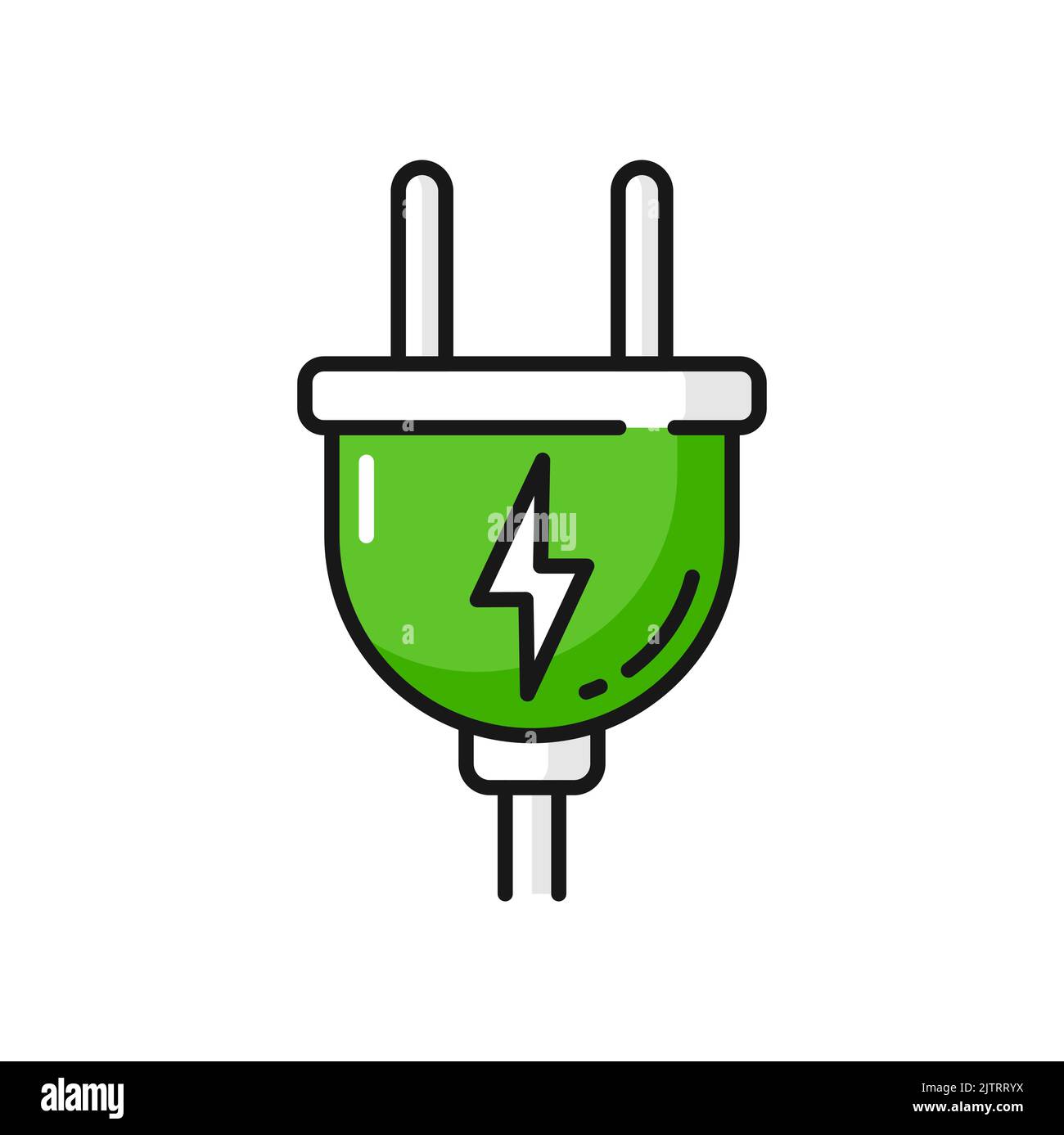 Electric car charging power socket with cable isolated green color icon ...