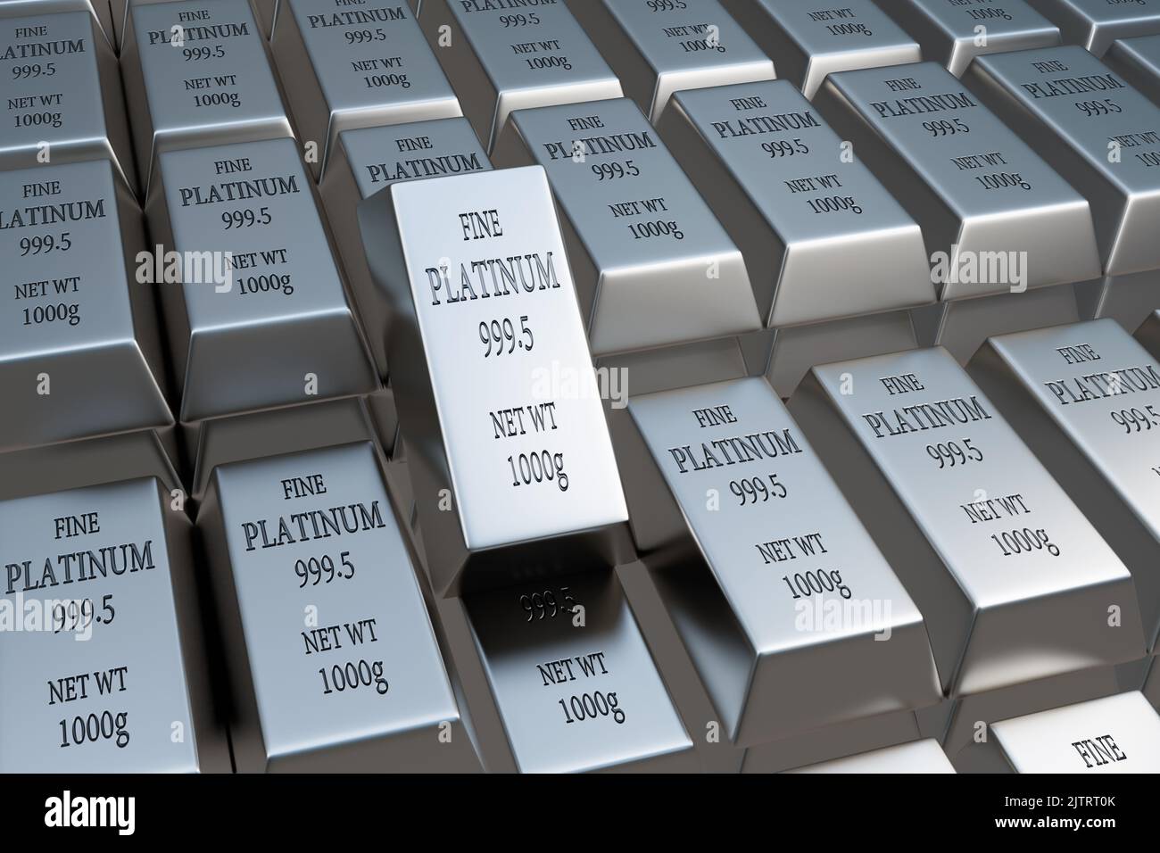 Stacks of platinum bullions of 999.5 purity. Illustration of the concept of increasing price of ...