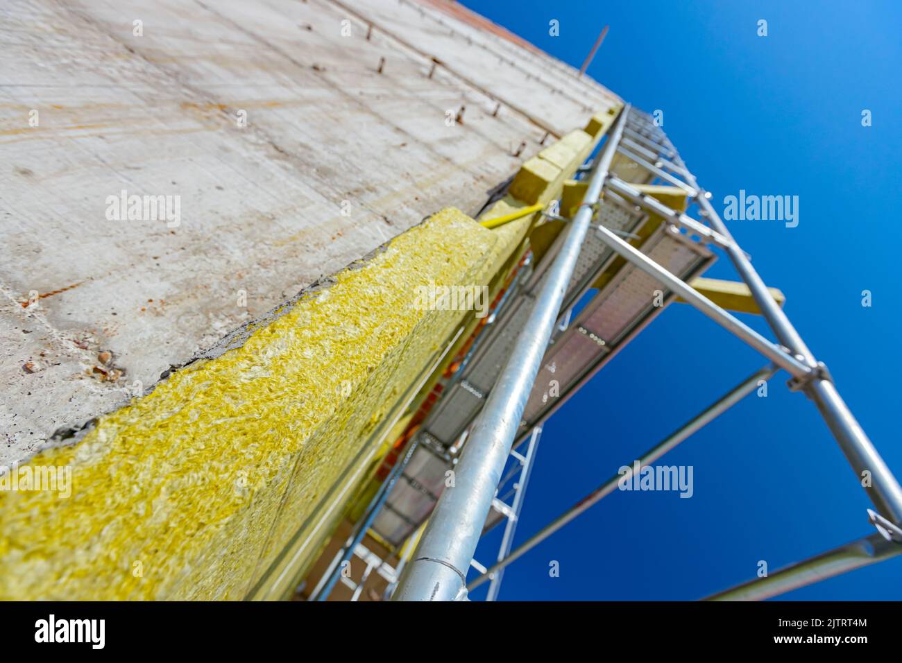 View from below on installed thermal isolation stone wool on the ...