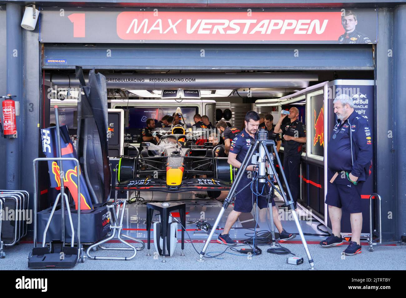 ZANDVOORT, NETHERLANDS - SEPTEMBER 1: The pit box of Max Verstappen is ...