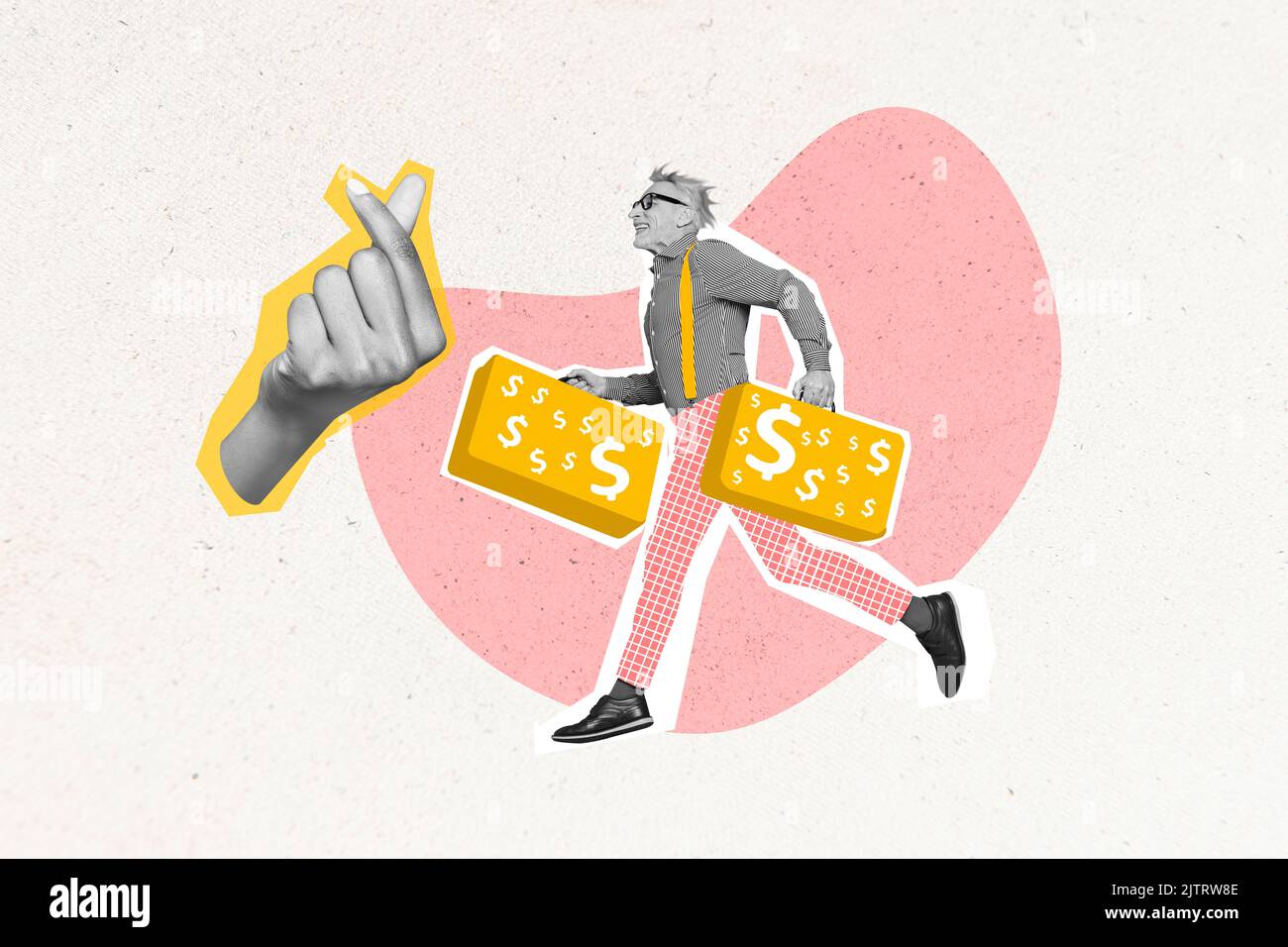 Exclusive minimal magazine sketch collage of running retired man carry ...