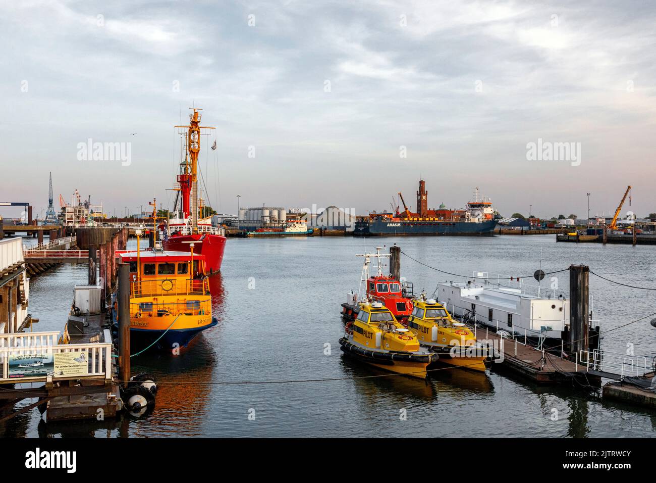 Cuxhaven seaport at the mouth of the Elbe in the North Sea, pilot ...