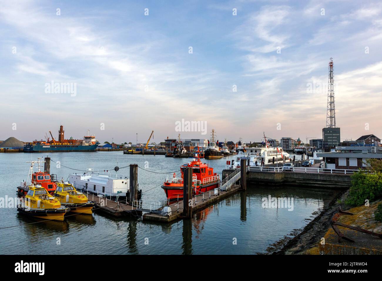 Cuxhaven seaport at the mouth of the Elbe in the North Sea, pilot ...